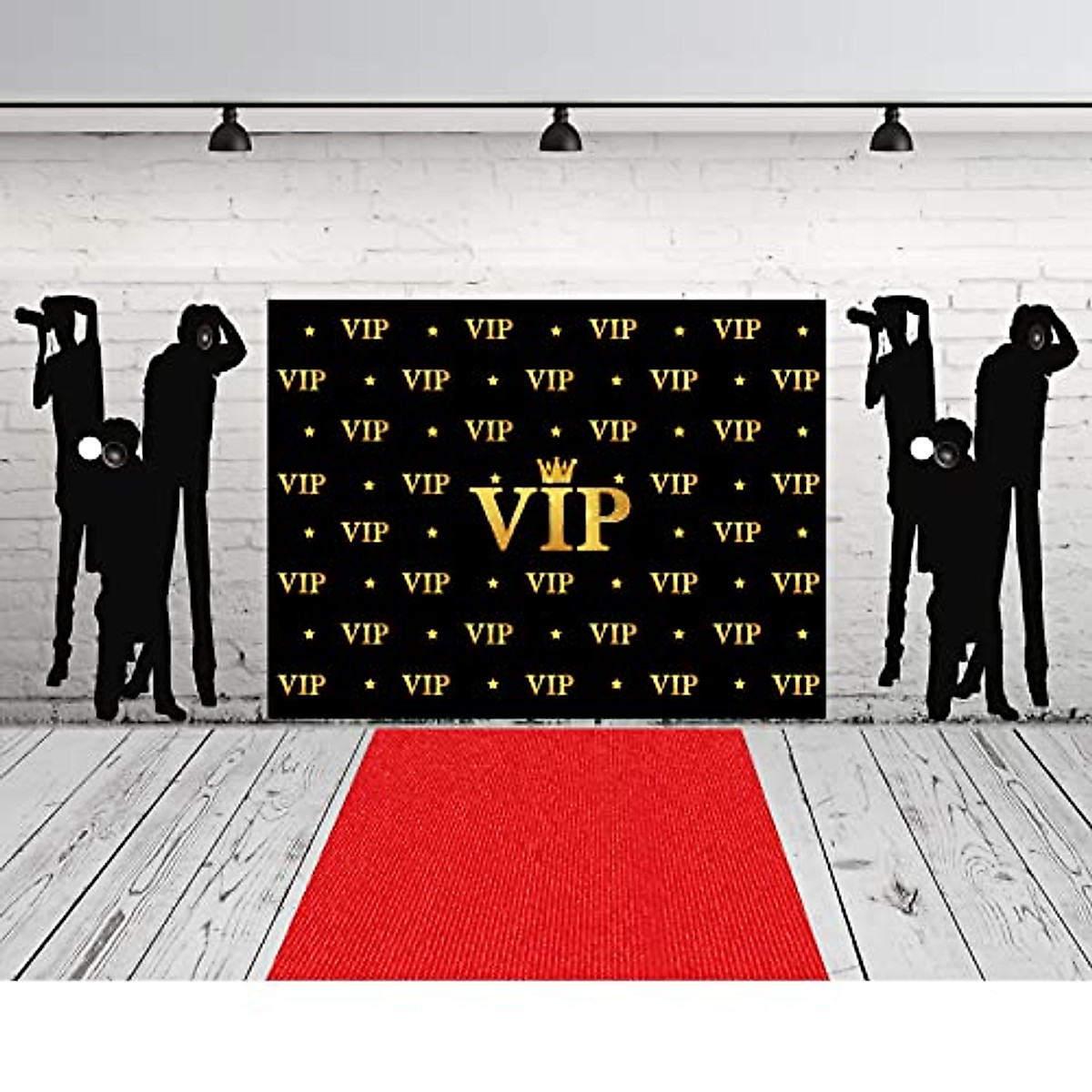 6.5 x 5 ft VIP Photography Backdrop Red Carpet Backdrop Film Movie Banner Paparazzi Props Party Accessory and Runner Red Carpet Runner 2.6 x 15 ft with Carpet Tape for Theme Party Decorations