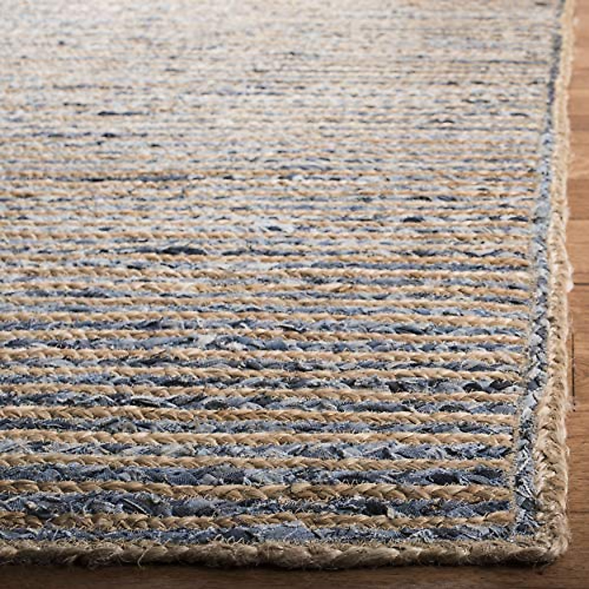 SAFAVIEH Cape Cod Collection 3' x 5' Natural / Blue CAP250A Handmade Flatweave Jute Area Rug