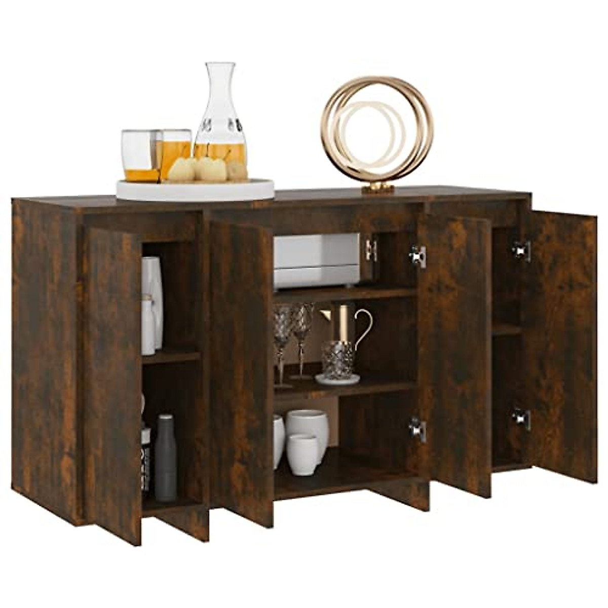 VanTook Buffet & Sideboard Kitchen Storage Cabinet Modern Buffet Server Console Table with 4 Doors and Shelves for Dining Living Room Cupboard, Smoked Oak