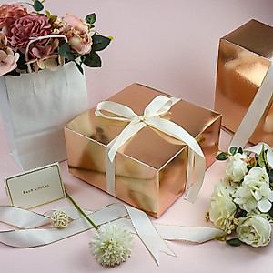 10 Pack Gift Boxes Rose Gold 8x8x4 Inches, Bridesmaid Proposal Gift Box Set with Ribbon，Paper Gift Box with Lids for Wedding Present, Cupcake Boxes, Birthday Party Favor, Engagements and Christmas