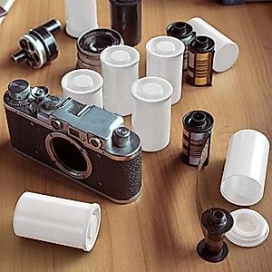 Houseables Film Canisters w/ Caps, 60 Pk, 35MM Empty Camera Reel Containers, for Rockets, White, 8 OZ, 2" H, 1" W, Plastic, Films Developing Processing Tube, Roll Case, Small Accessories, Storage