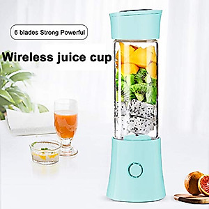 Toycol Portable Blender Mini Personal Juicer Cup Travel Smoothie Maker with Updated 6 Blades,Wireless USB Rechargeable Fruit Juice Mixer with 4000mAh Battery 16Oz for Outdoors,Home,Office,Sports Christmas Gift Blue