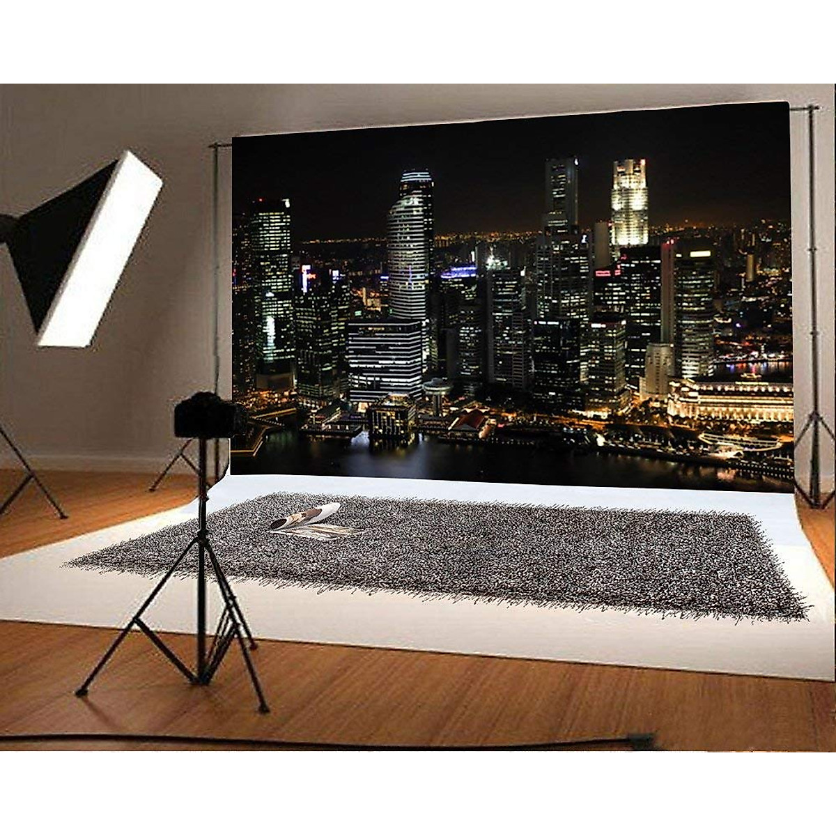 Laeacco 7x5ft Aerial View Famous Big City Backdrop for Photography Modern City Night View Background Skyscraper Urban Light Skyline Birthday Party Banner Online Live Broadcast Video Prop Photo Studio