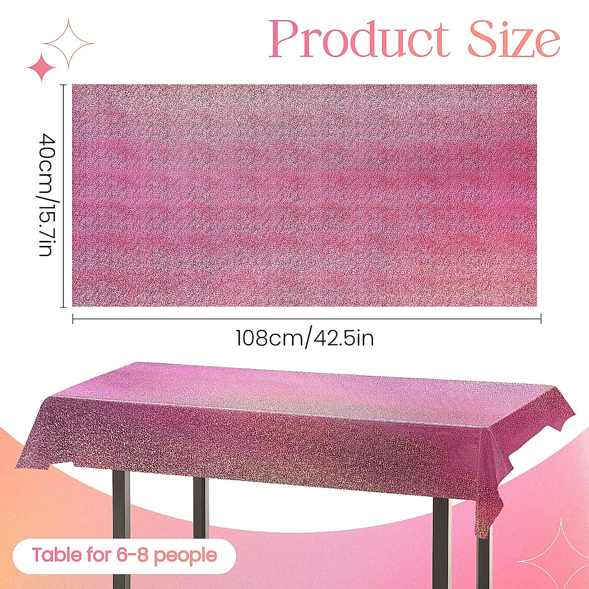 Just Shimmer 2 pcs Pink Holographic Plastic Tablecloths Laser Table Covers 40" x 108" Foil Disposable Table Cloths for Party Birthday Wedding Christmas Holiday Party Decorations