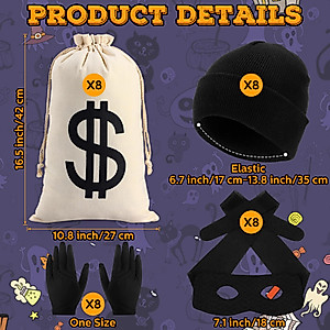 Ramede 32 Pcs Halloween Costume Set, Include Dollar Sign Canvas Bags, Robber Mask, Knit Beanie, Black Robber Gloves for Halloween Outfit Cosplay Bandit Burglar Theme Party Supplies
