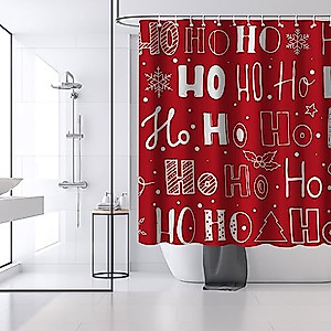 APROPHIC Funny Christmas Shower Curtain for Bathroom Decor Ho Ho Ho Snowflakes Xmas Winter New Year Holiday Red Waterproof Polyester Fabric Shower Curtain Set with 12 Hooks 72x 72 Inches