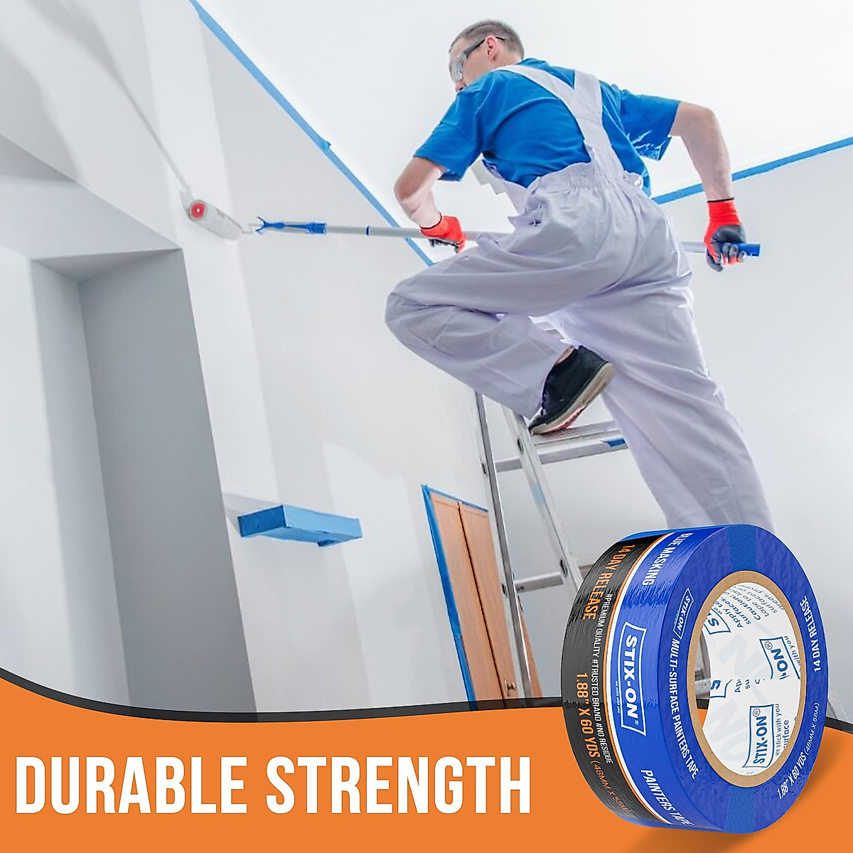 STIX-ON Painter’s Tape – 2 inch/ 1.88 inch x 60 yds Masking Tape Rolls – Paint Tap for Wall, Trim, Glass, Metal – Fine Line Tape for Precise Lines, Edges – Residue-Free Blue Painters Tape-Single Roll