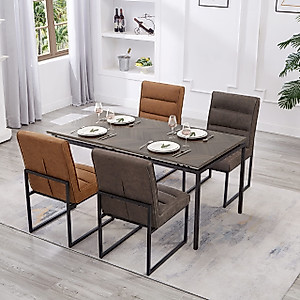 Ball & Cast Modern Kitchen Dining Chairs Upholstered Faux Leather Chairs with Metal Frame, Set of 2, Grey