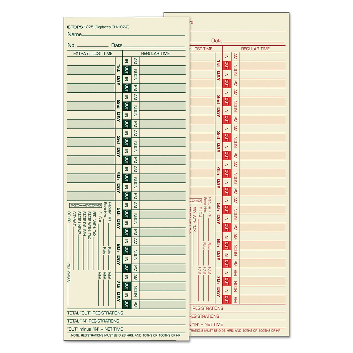 Tops 1275 Time Clock Cards, Bi-Weekly, Two-Sides, 3-1/2-Inch x9-Inch,500/BX