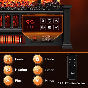 Alpaca Electric Fireplace Logs 26-Inch, Remote Controller Fireplace Insert Log Heater, Adjustable Flame Colors, Realistic Fake firewood Flame, Overheat Protection, Timer, Thermostat, 1500W Black