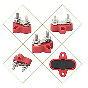 Power Distribution Terminal Block 1/4in Power Stud Battery Junction Block Post Distribution Block Insulated with Cover DC 48V 80A M6 Positive Negative 2 Studs Battery Junction Block