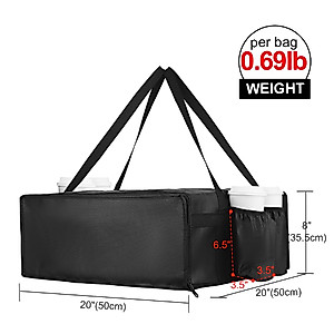 Bodaon Insulated Pizza Delivery Bag with 4 Cup Holder, 20"x20"x8" Pizza Bags for Delivery, Pizza Pack, Pizza Warmer Bags for Carry Hot Food Delivery, Insulated Grocery Bags (Black, 1-Pack)