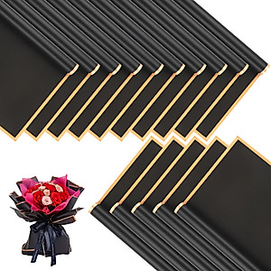 20 Sheets Flower Wrapping Paper, Waterproof Floral Bouquet Wrapping Paper Gold Edge Korean Florist Bouquet Supplies for DIY Crafts Packaging Bouquet Wedding Birthday Gift, 22.8x22.8 inch (Black)