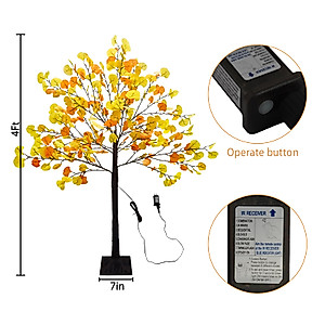 Ruidazon 4 FT Prelit Fall Lighted Ginkgo Tree with 140 LEDs Timer Fall Tree with Lights & 8 Flashing Modes Autumn Decoration for Home Wedding Indoor Outdoor Thanksgiving Halloween Christmas Decor