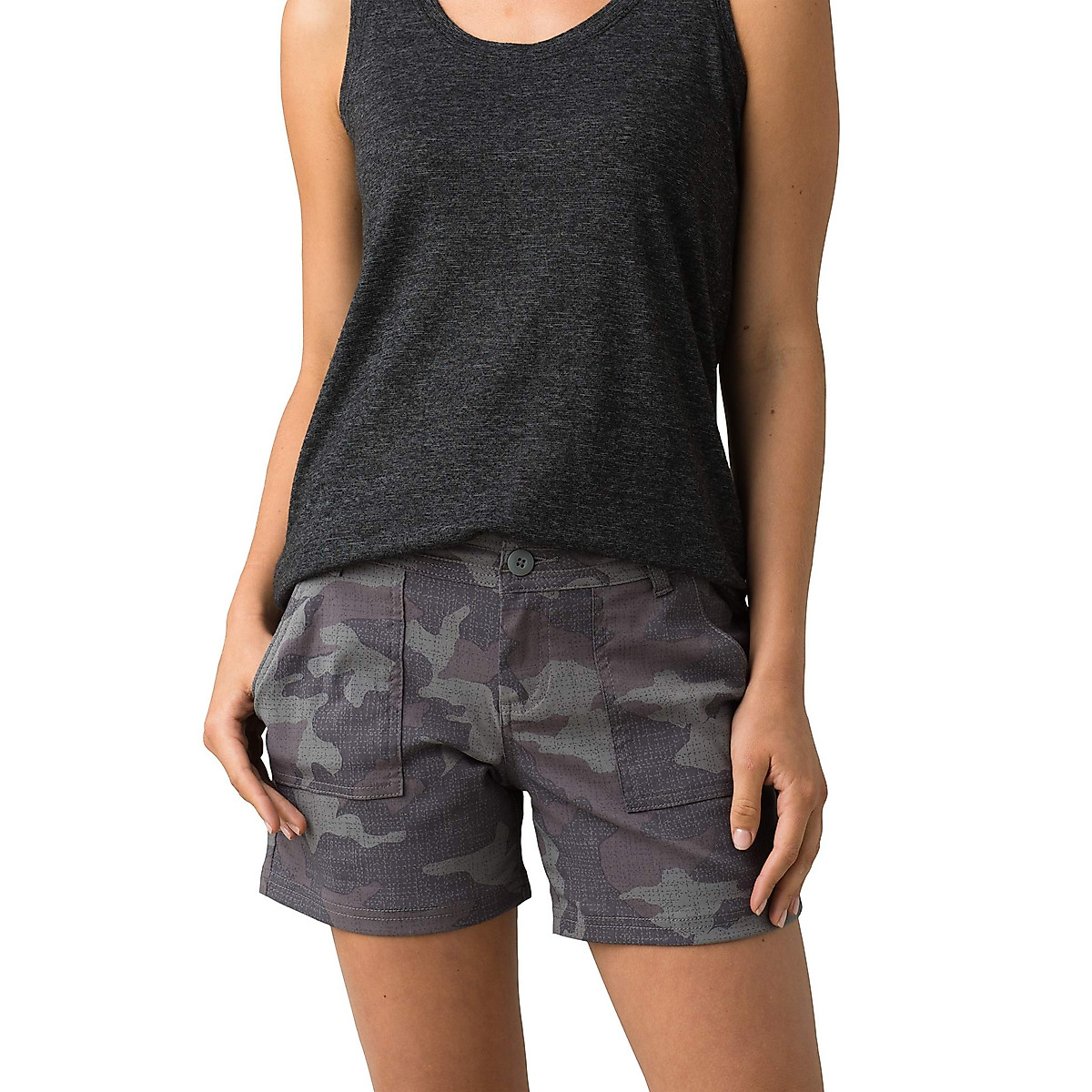 prAna Living LLC Women's Standard prAna Olivia Short 5" Inseam, Gravel Camo, 8