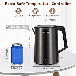 Electric Kettle Stainless Steel,1.0L Double Wall Electric Tea Kettle, Cool Touch Water Kettle & Hot Water Boiler for Boiling Water,Auto Shut-Off & Boil-Dry Protection,120V, 2 Year Warranty, Blue