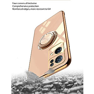 Wousunly Compatible with Oppo Reno 7 Pro 5G Case Ring Holder Magnet Green, Oppo Reno 7 Pro 5G Phone Case Silicone Shockproof Plate Luxury Slim Cover (Pink)