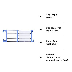 Hershii 1 shelves Closet Tension Shelf & Rod Expandable Metal Storage Rack Adjustable Organizer DIY Divider Separator for Cabinet Wardrobe Cupboard Kitchen Bathroom - Blue