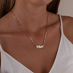 MOLICACI Gold Name Necklace Personalized for Women, 10K/14K/18K Solid Gold Birthstone Name Figaro Chain Necklace Custom Any Name, for Women Mom