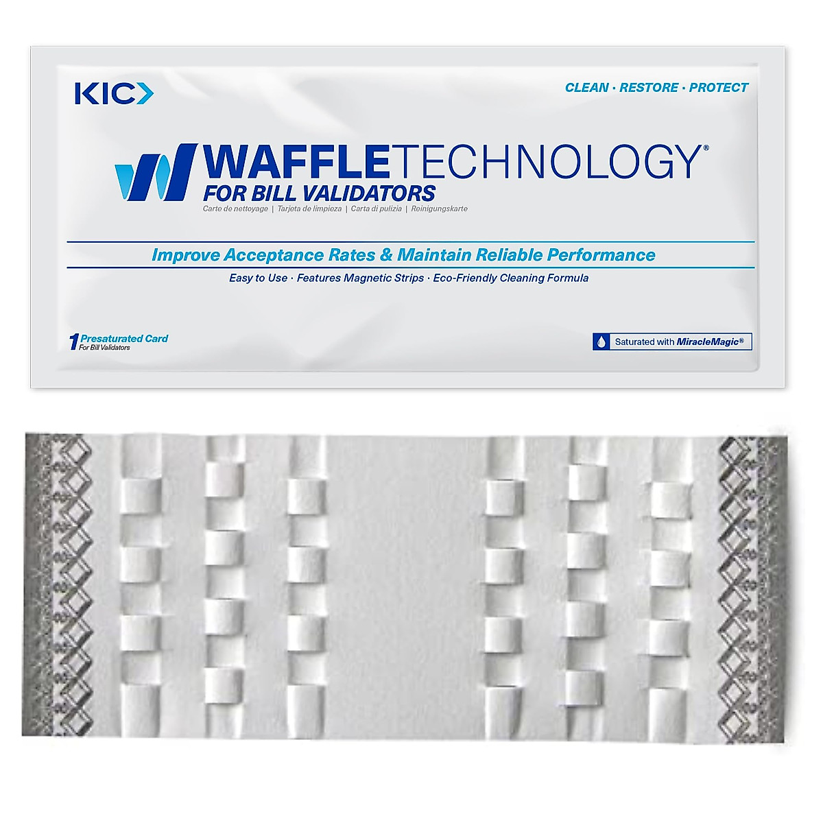 Waffletechnology KICTeam Cleaning Cards for Bill Acceptors (15 Cards) - Includes Magnetic Stripe for Universal Acceptance - Presaturated with MiracleMagic