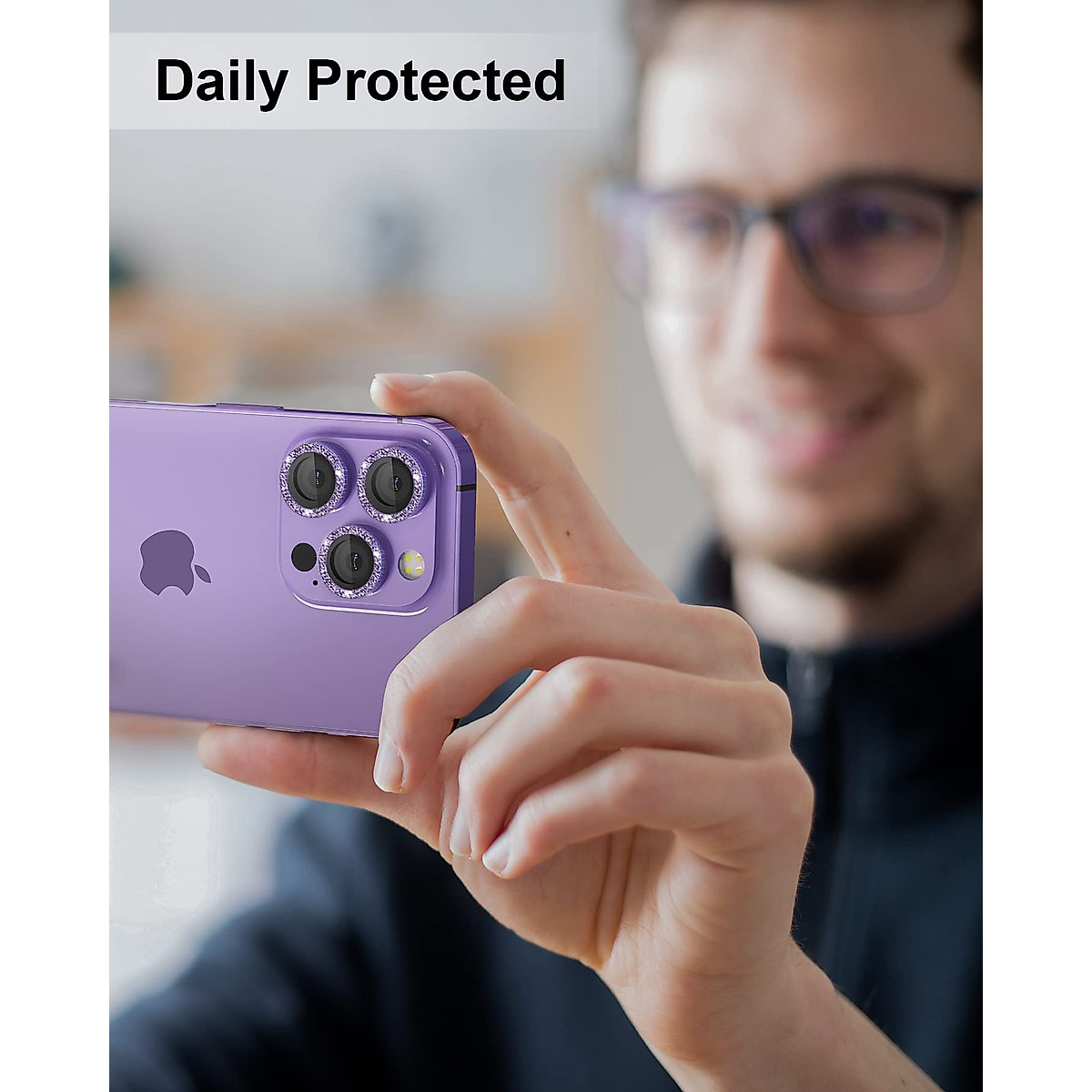 Actgan for iPhone 14 Pro and iPhone 14 Pro Max Camera Lens Protector Glitter Bling Glass Screen Camera Cover for iPhone 14 Pro Max and 14 Pro,[1 Set] Glitter Purple