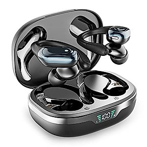 HOJAYK Bluetooth Headphones 60 Hours Playback, Noise Cancelling Wireless Earbuds with LED Battery Display Wireless Charging Case and Over-Ear Waterproof Headphones for Sports Running - Black