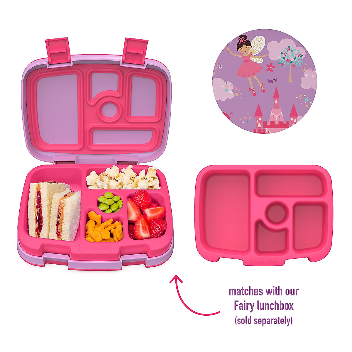 Bentgo® Kids Prints Tray with Transparent Cover - Reusable, BPA-Free, 5-Compartment Meal Prep Container with Built-In Portion Control for Healthy Meals At Home & On the Go (Fairies)