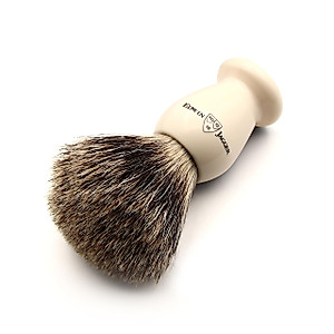 Edwin Jagger 1EJ947SDS Classic Best Badger Hair Exfoliating Shaving Brush with Stand for Shaving Cream or Shaving Soap for Men and Women (Imitation Ivory)