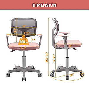 Costzon Kids Desk Chair, Children Study Computer Chair with Adjustable Height, Lumbar Support, Sit-Brake Casters, Swivel Mesh Seat, Ergonomic Kids Task Chair for 3-10, Home, School, Office (Pink)
