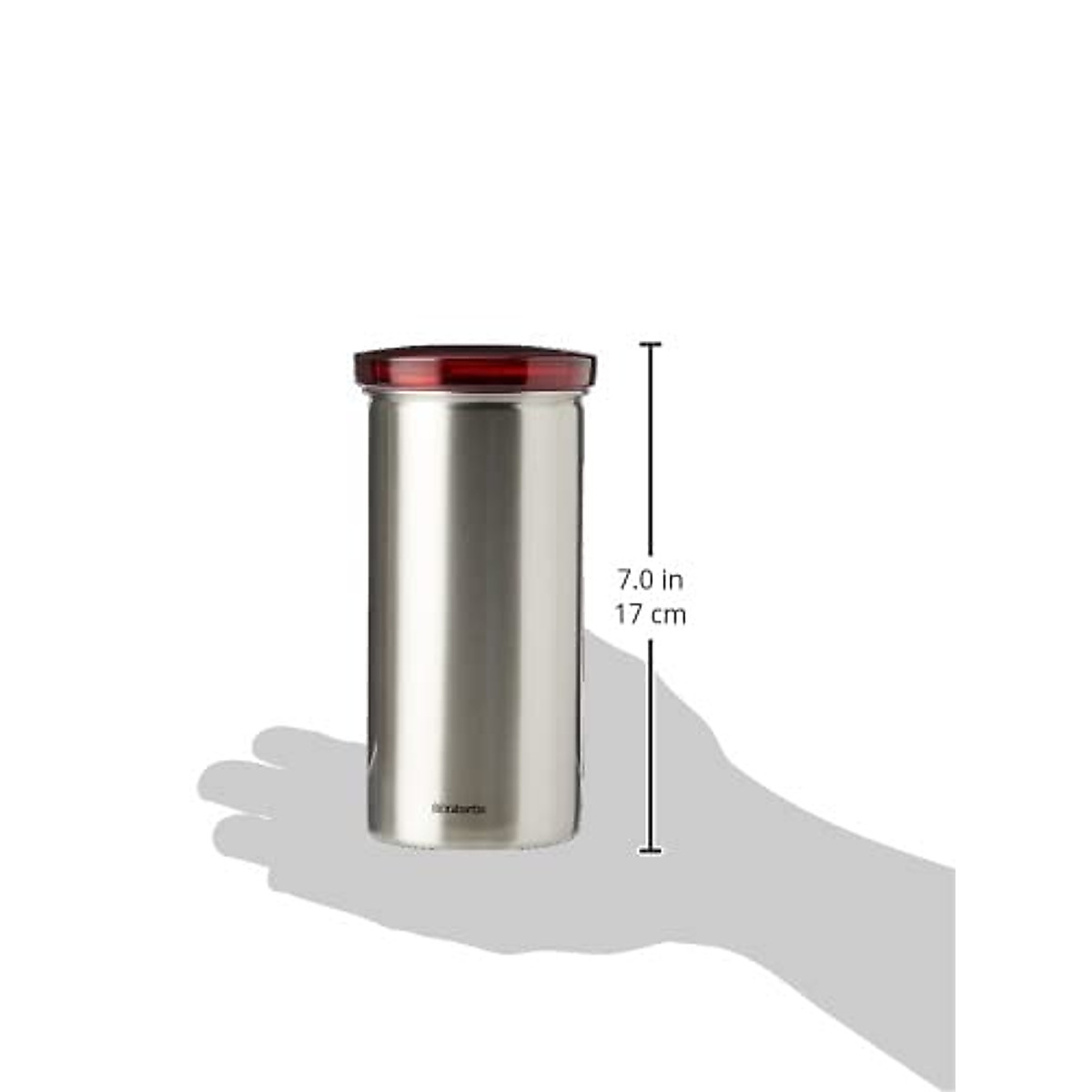 Brabantia Senseo Coffee Pod Storage Jar with Senseo Imprint with Matt Steel Fingerprint Proof Red Lid