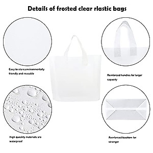Gogmooi 150 Pcs Plastic Bags with Handles Bulk, Clear Bags Soft Frosted Plastic Bags for Gifts, Boutiques, Events High-Density Size Reusable Bulk 12" x 50 pcs, 14" x 50 pcs, 16" x 50 pcs