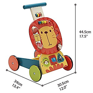 labebe - 4 Wheels Baby Walker, Wooden Push Wagon Toy for 1-3 Years Old Girl/Boy, Toddler/Kid Push Toy Cart for Walking, 2-in-1 Toy Shopping Cart, Outdoor Activity Walker for Infant - Yellow Lion