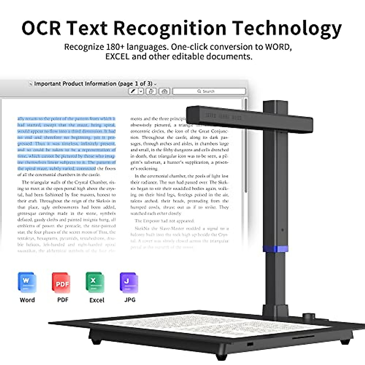 CZUR Shine 800A3 Surface Pro Professional Document Scanner, 8MP Document Camera + Working Surface, A3 Book Scanner for Computer/Laptop, 180+ Languages OCR, Fast Scan 1s/Page, for PC/Mac