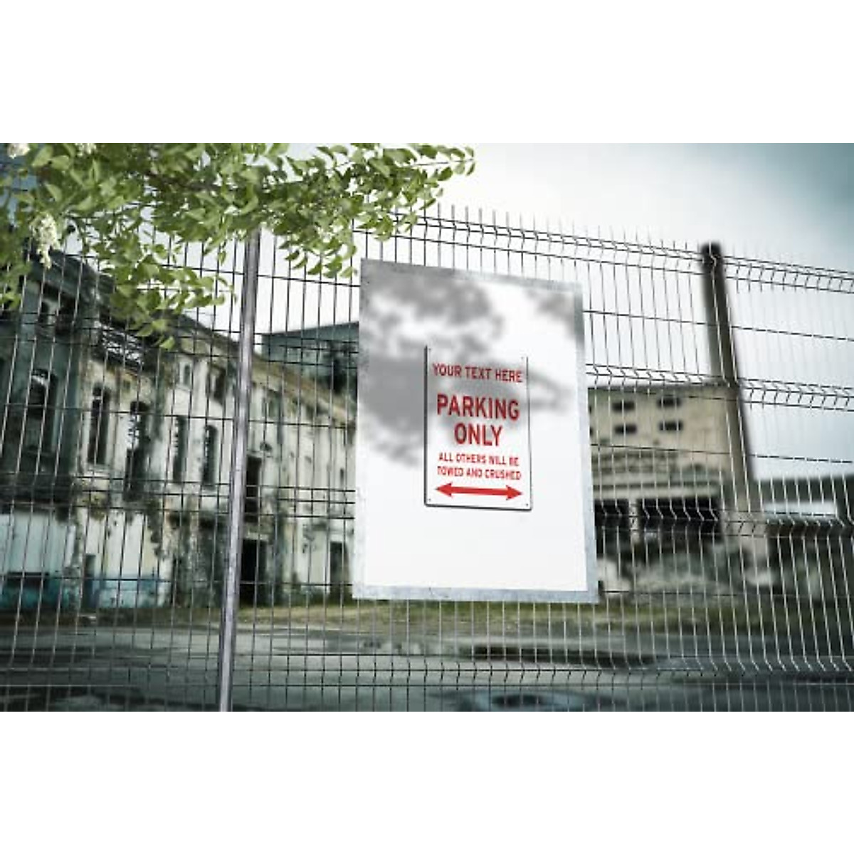 Customizable No Parking Sign. Your Text Parking Only All Others Will Be Crushed Funny 8x12 Inch Aluminum Parking Sign For Your Home, Garage, Yard, Office, White and Red