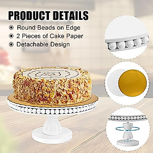 Wood Cake Stand, Cupcake Stand with Pedestal Stand, White Cake Stands for Dessert Table/Party/Wedding/Baby Shower/Afternoon Tea, Round Decorative Cake Holder Plate for Farmhouse Décor