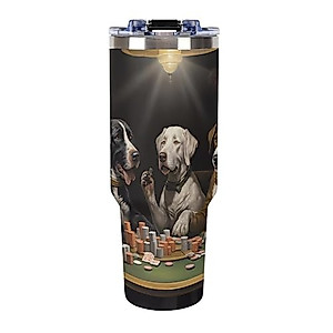 Pokers Dogs Playing Cards 40 Oz Stainless Steel Cup Travel Tumbler with Handle and Straw Lightweight Coffee Mug for Home Office