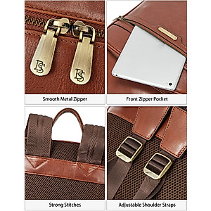 BOSTANTEN Men Leather Backpack, Vegetable Tanned Full Grain Leather 15.6 Inch Computer Backpack Business Work Daypack Vintage Travel Bags Redbrown