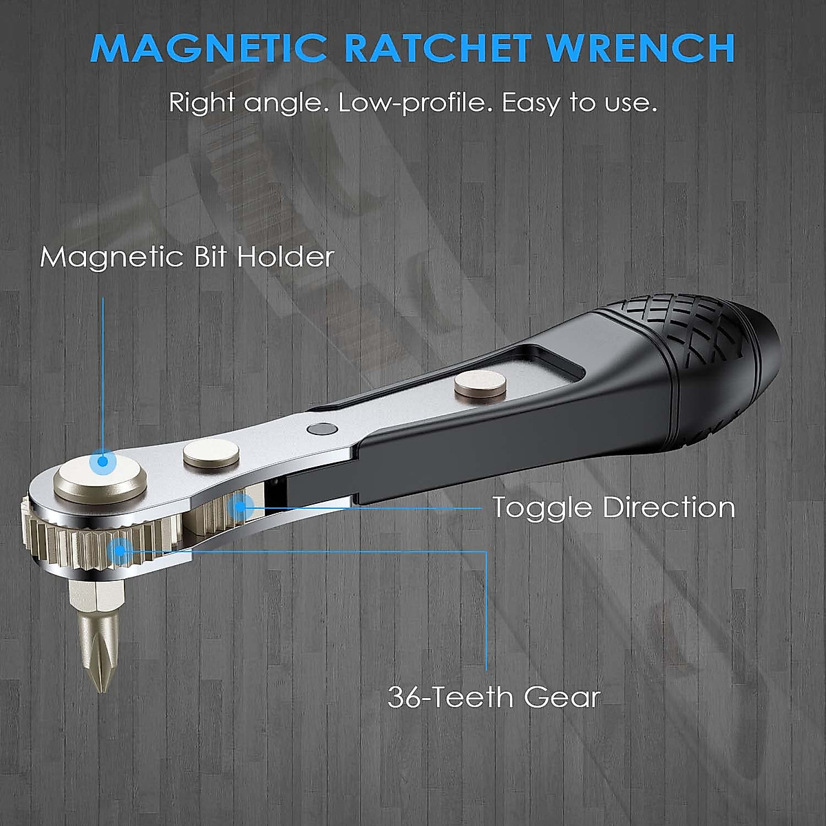 Steinwhale 37pcs Mini Ratchet Screwdriver Set with 1/4" S2 Steel Bits, 90 Degree Right Angle Screwdriver, 36-Tooth Low Profile Reversible Ratchet Wrench, Magnetic Bit Holder Quick Release