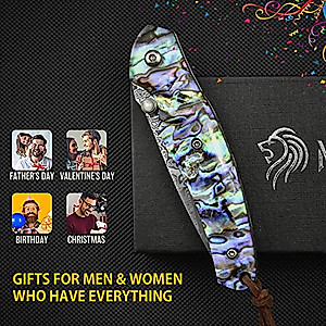 NedFoss Pocket Knife, Damascus Pocket Knife with Abalone Shell Handle, Handmade Forged Damascus Steel Folding Knife with Gift Box, Excellent Gifts for Men Women (A-Polar Bear)