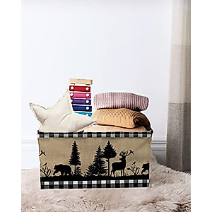 Large Capacity Storage Bins Christmas Animal Moose Elk Xmas Tree Storage Cubes, Collapsible Storage Baskets for Organizing for Bedroom Living Room Shelves Home 15x11x9.5 In
