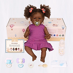 JIZHI Reborn Baby Dolls Black - 22 Inch Lifelike Soft Body Realistic-Newborn Baby Dolls Taupe Eyes Caramel Skin Tone Orange Crushed Flowers Skirt Real Life Baby Dolls Gift for Kids Age 3