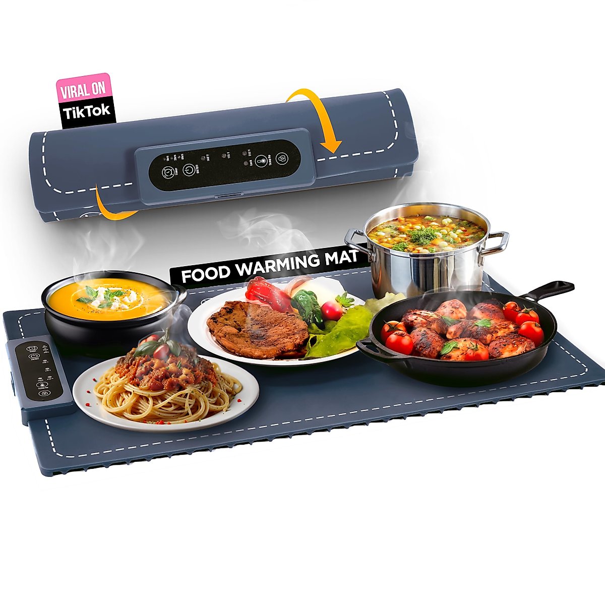 Electric Food Warming Mat 24 x 15 with Adjustable Temperature Controls – Foldable Tray with Non-Slip Surface - Best for Buffet, Family Meals, & Parties – Keeps Food Warm for Hours By ZenOasis