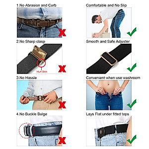 XZQTIVE Women/Men Buckle-Free Elastic Belt for Jeans - 1.25" Ladies Invisible Waist Belt Fits 24" to 50" (Fit for waist size 35-50in, A Black)
