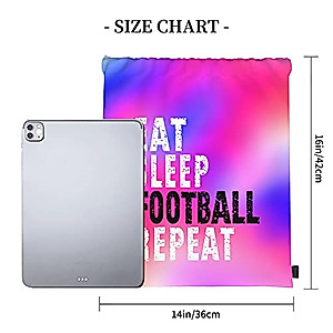 ISTYTOP Eat Sleep Football Repeat Drawstrings Bags Backpack Pink Waterproof Light Durable Gym Sports Yoga Beach Sackpack Party Favor Bags