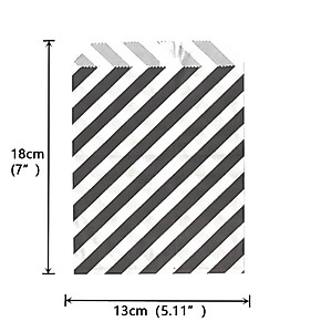 Tvoip 50 Pcs 5 x 7 Inches White and Black Striped Paper Bags,Holiday Wedding Christmas Favor Candy Treat Bags