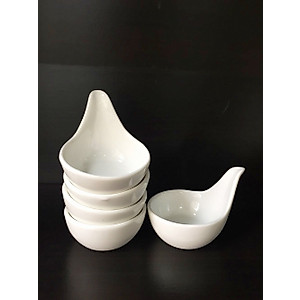 Leoyoubei White Dipping Bowls with Grip Handle,2 oz PorcelainTomato Sauce,Soy,Ketchup,Porcelain Dipping Bowls,Caviar,BBQ,Appetizer Spoon Styl Tableware 2.75",Stackable Ramekins 5 Pack