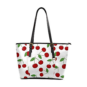 InterestPrint Women Tote Bags Top Handle Handbags PU Leather Purse Cherry, Fruit Pattern, Prunus Avium