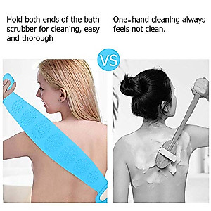 Silicone Bath Body Brush, Exfoliating Silicone Body Back Scrubber, Deep Clean Back Acne & Bacne, Extra Long and Super Soft, Suitable for Women ＆ Men (Blue)