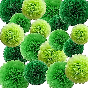 Large Lucky Green Party Decorations, 18pcs Tissue Paper Pom Poms of 14in, 12in, 10in for Birthday Celebration Wedding Party Fiesta St. Patrick's Day Indoor and Outdoor Decorations