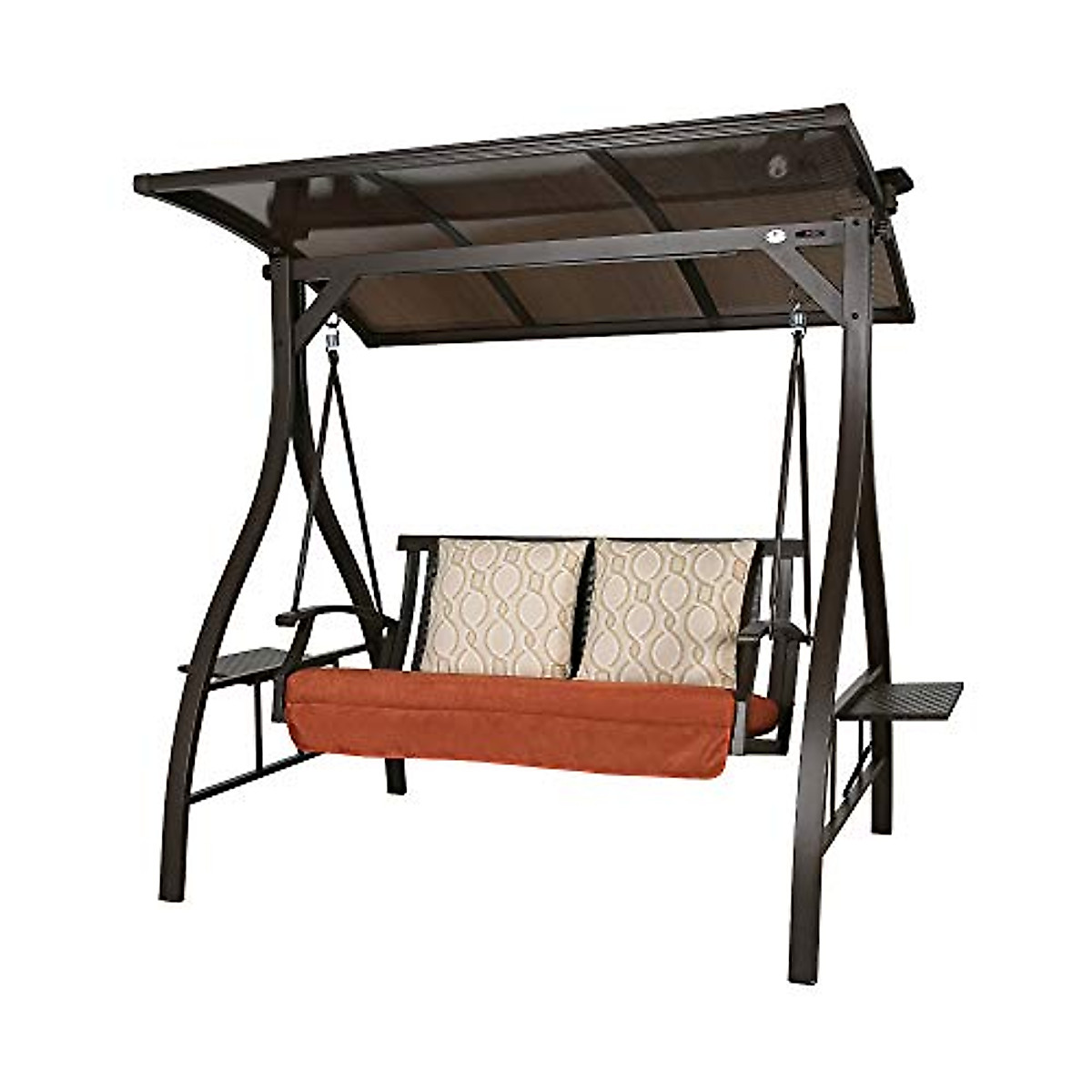 Iwicker Patio 2-Seat Deluxe Porch Swing with Sunbrella Cushions, Outdoor Swing Chair with Solar Light and Convertible Board Canopy